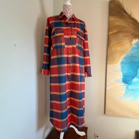 Unbranded | Dresses | Nwot Full Sleeve Flannel Shirt Dress Maxi High ...